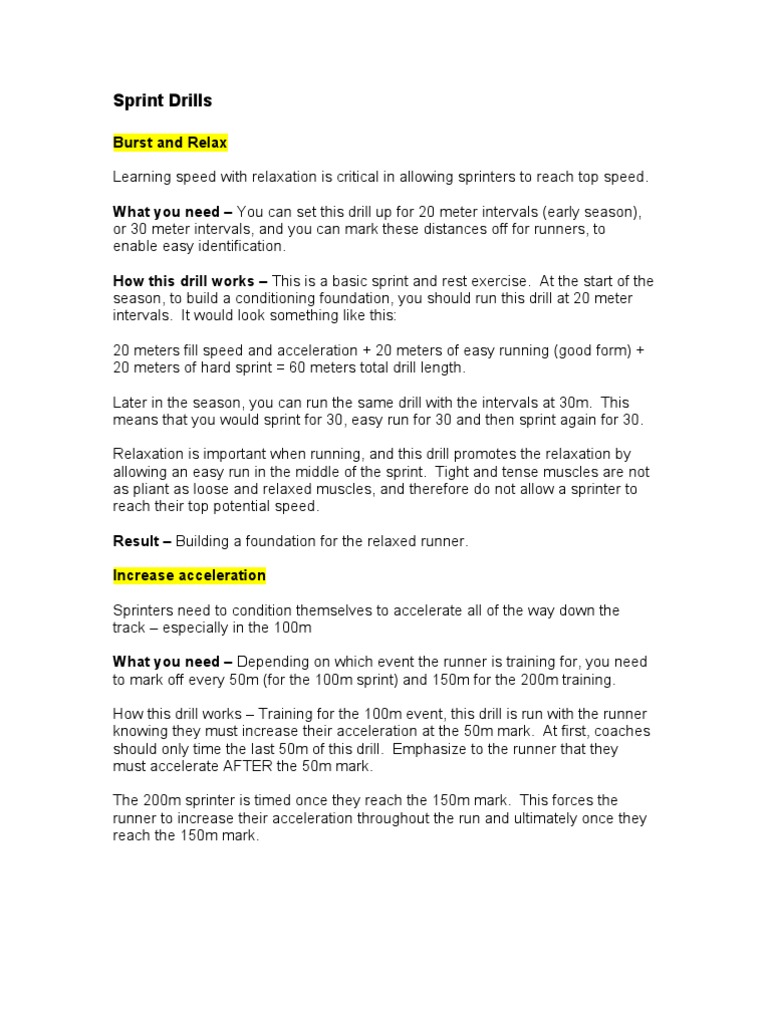 Sprint Drills | PDF | Running | Physical Exercise