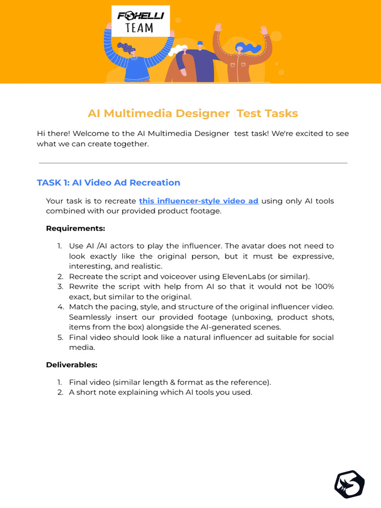 AI Multimedia Designer - TEST TASK - FoxelliGroup | PDF