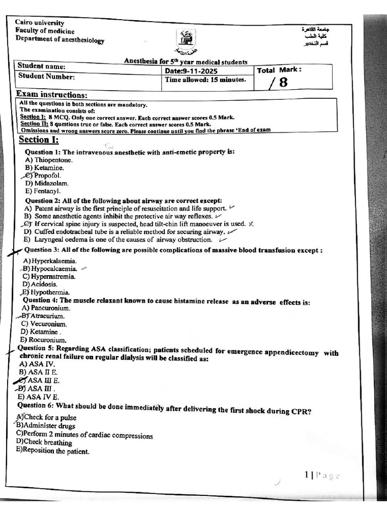 Anaesthesia Exam 195 [3rd] | PDF