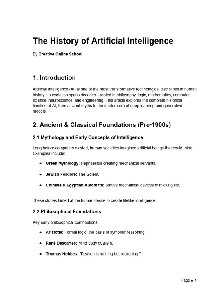 The History of Artificial Intelligence | PDF | Artificial Intelligence ...