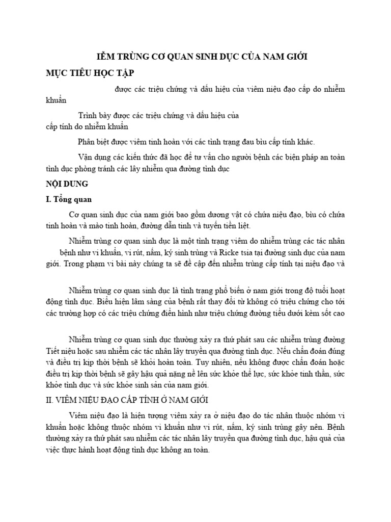 Handout.lec19.S2.11.MD- Nhiễm Trùng Cơ Quan Sinh Dục Nam | PDF