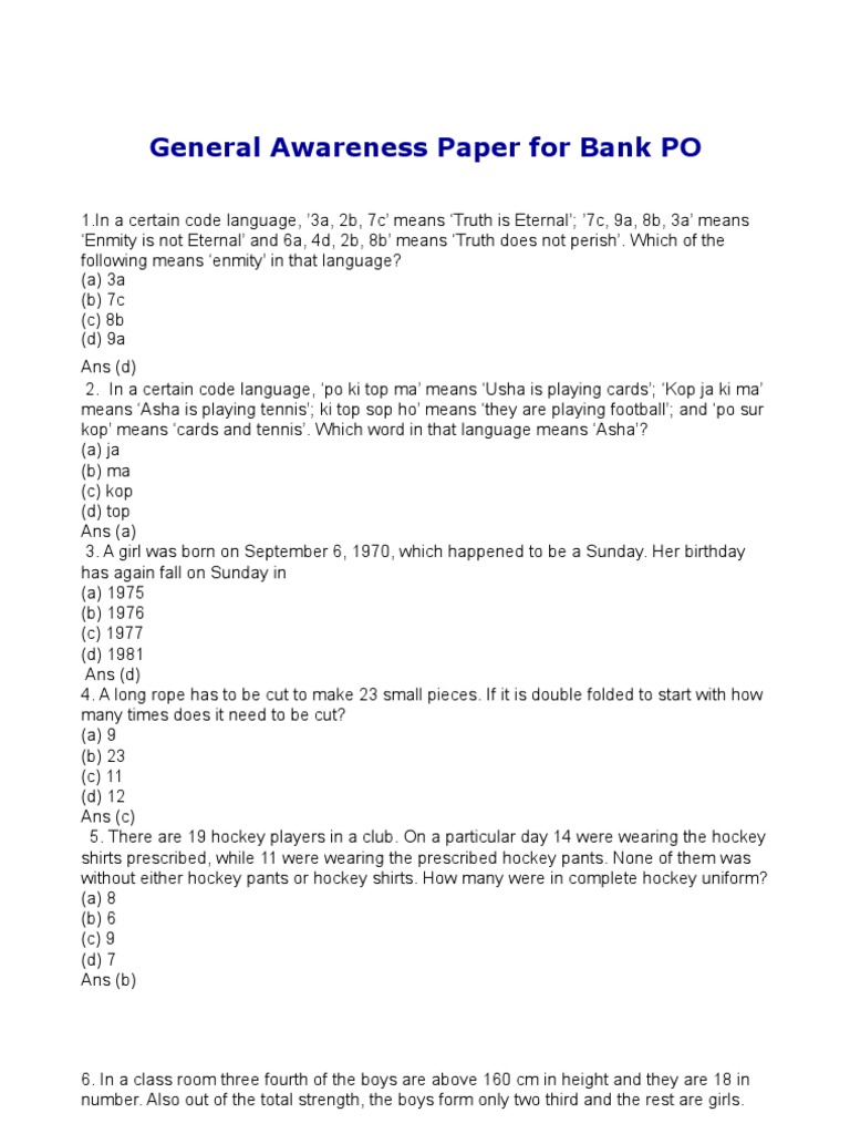 General Awareness Paper For Bank PO | PDF | Business