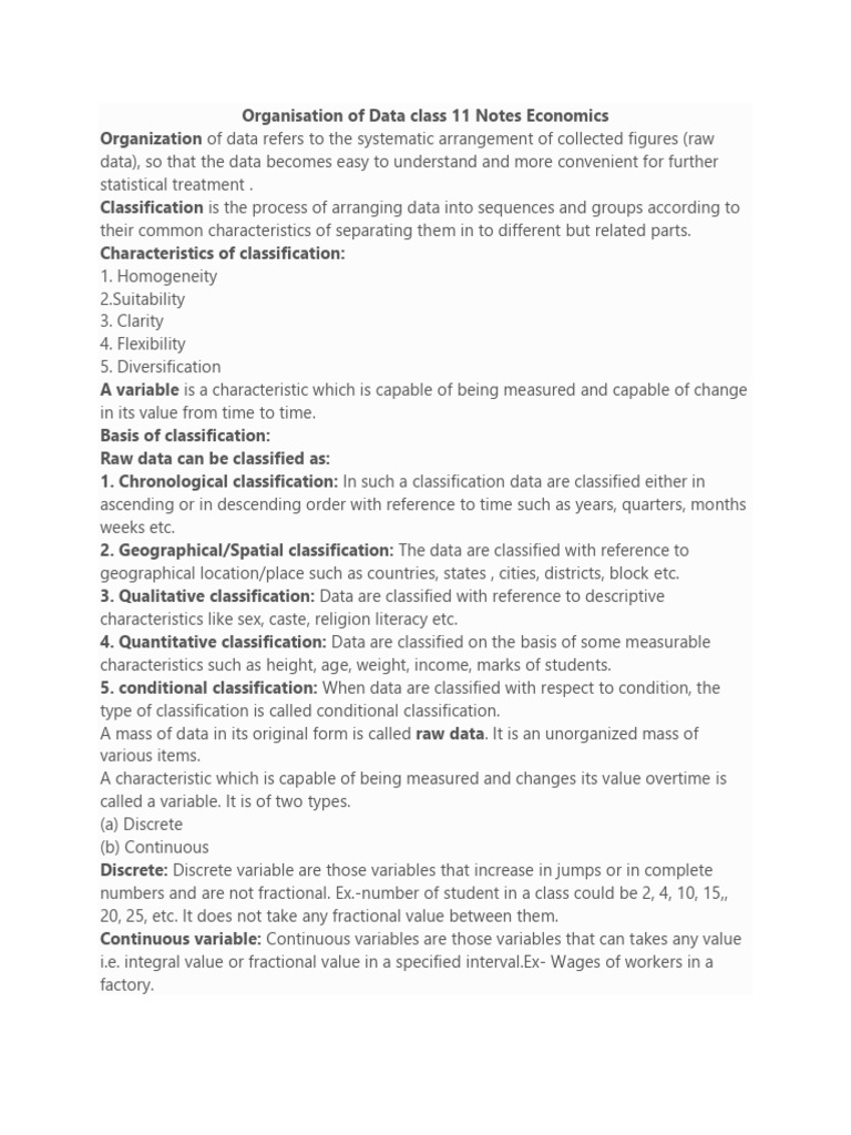 Organisation of Data (Notes) | PDF | Probability Distribution | Data