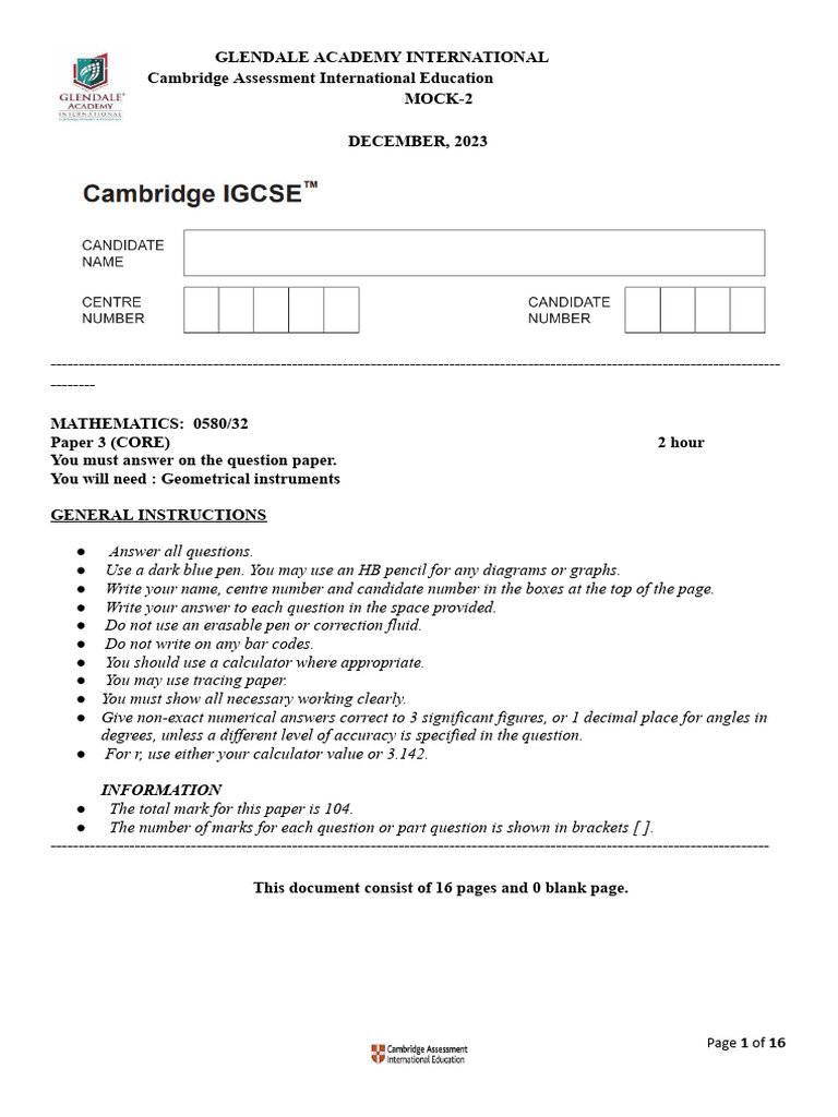 _Grade 10 MOCK 2 Paper 3.Docx | PDF | Angle | Scatter Plot