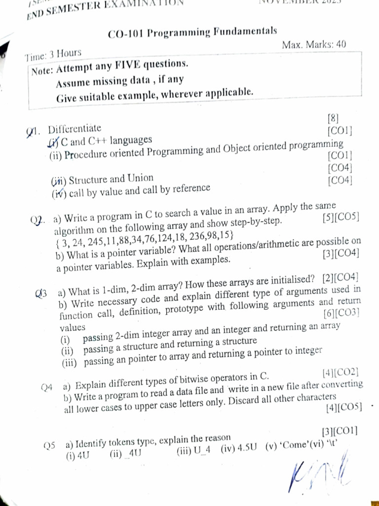 CO_pyq_dump | PDF | Pointer (Computer Programming) | Programming Paradigms