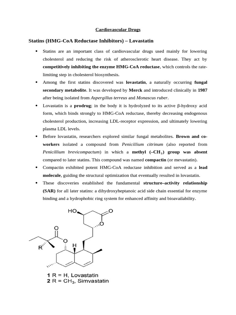 Cardiovascular Drugs: Statins & ACE Inhibitors | PDF | Statin | Drugs