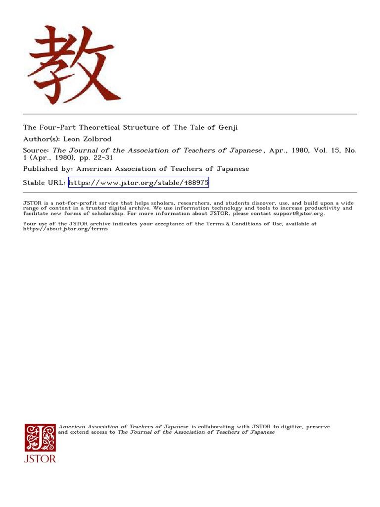 The Four-Part Theoretical Structure of the Tale of Genji | PDF | The ...