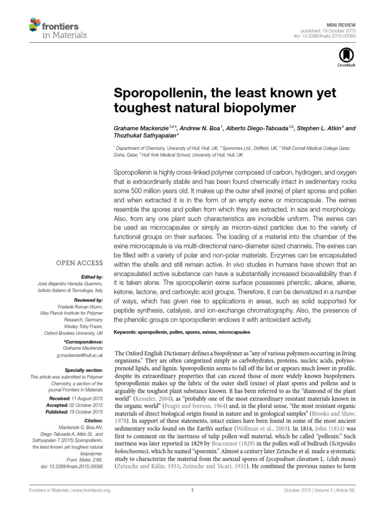 Sporopollenin the Least Known Yet Toughest Natural | PDF