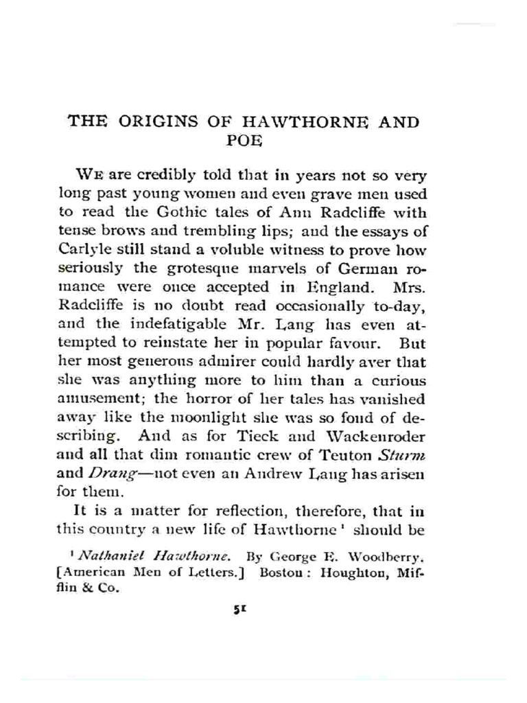 "The Origins of Hawthorne and Poe" Shelburne Essays - First Series, PG ...