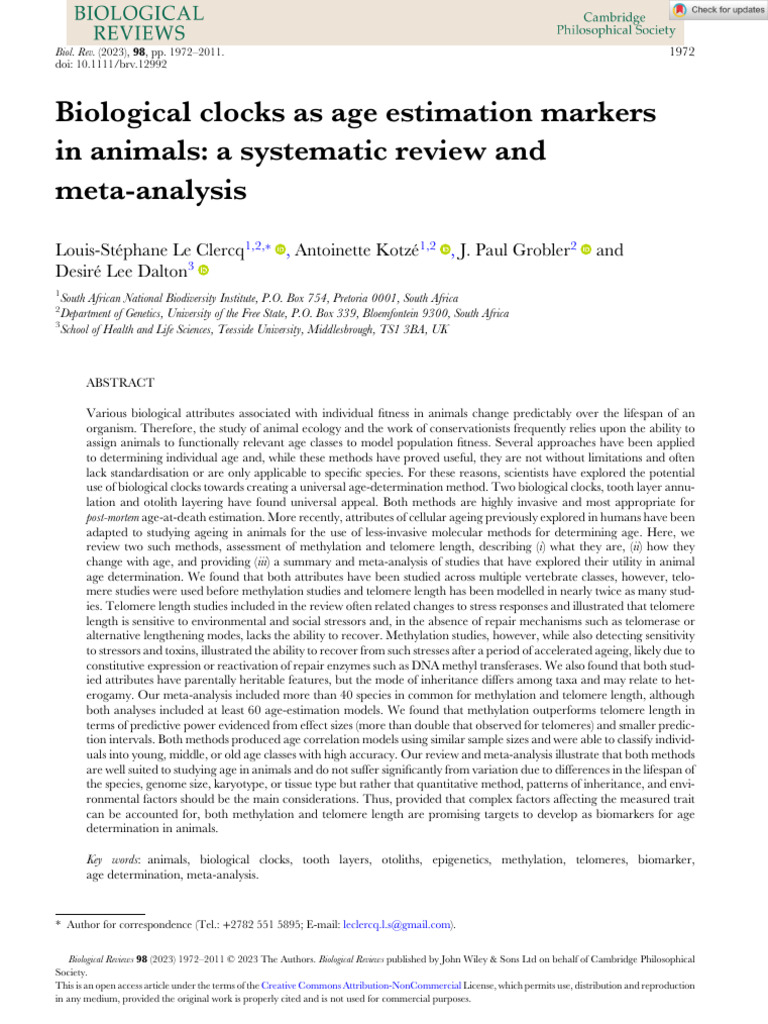 Biological Reviews 98(6) - 2023 - Le Clercq - Biological clocks as age ...
