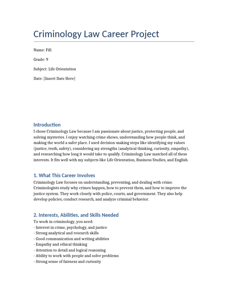 Criminology Law Career Project Fifi | PDF | Crime & Violence | Crimes