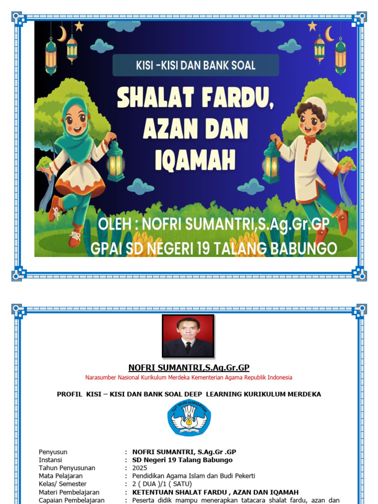 Kisi Kisi Dan Bank Soal Pai Kelas 2 Bab 4 Shalat Fardu Dan Azan Serta ...