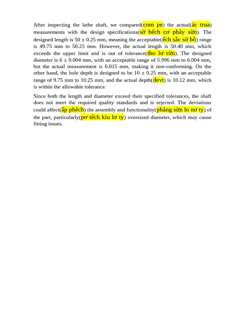 Lathe Shaft Tolerance Inspection Results | PDF