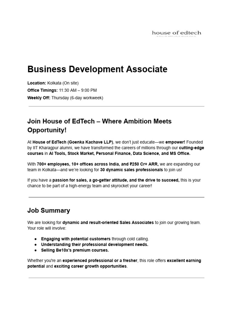 Business Development Associate | PDF | Educational Technology | Sales