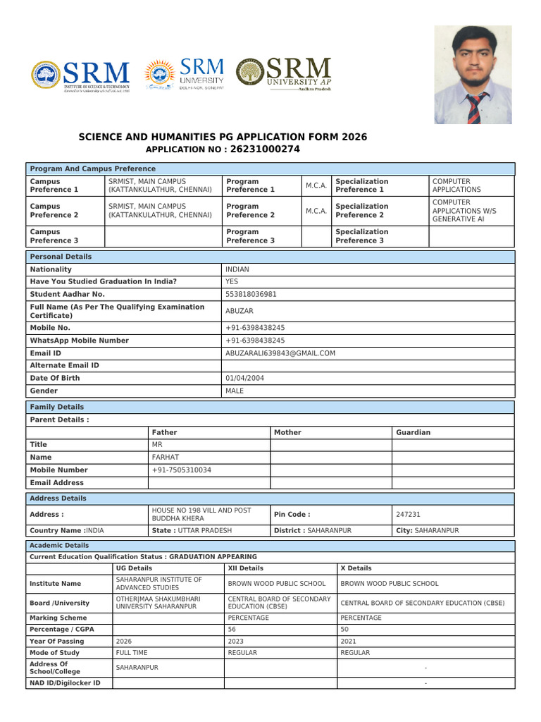 Application Form 26231000274 | PDF