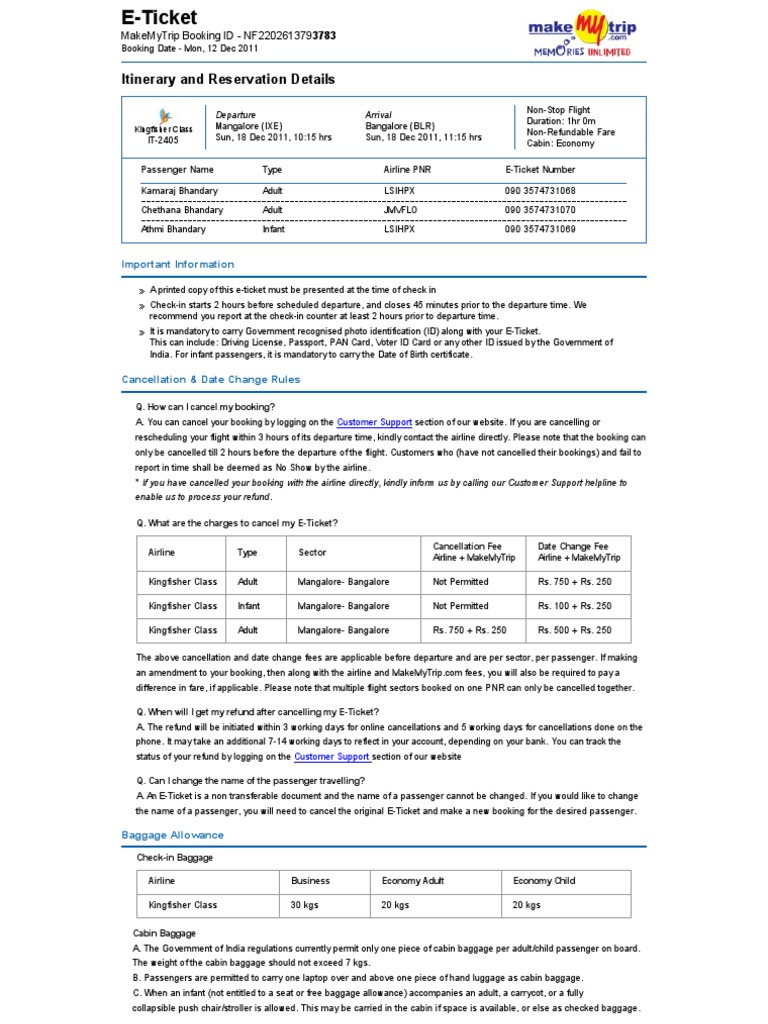 Flight E Ticket Main | Download Free PDF | Identity Document | Baggage