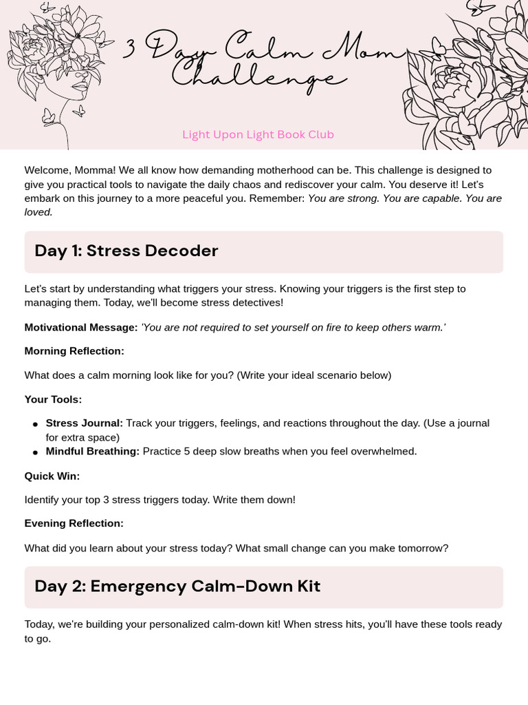 3-Day Calm Mom Challenge Guide | PDF