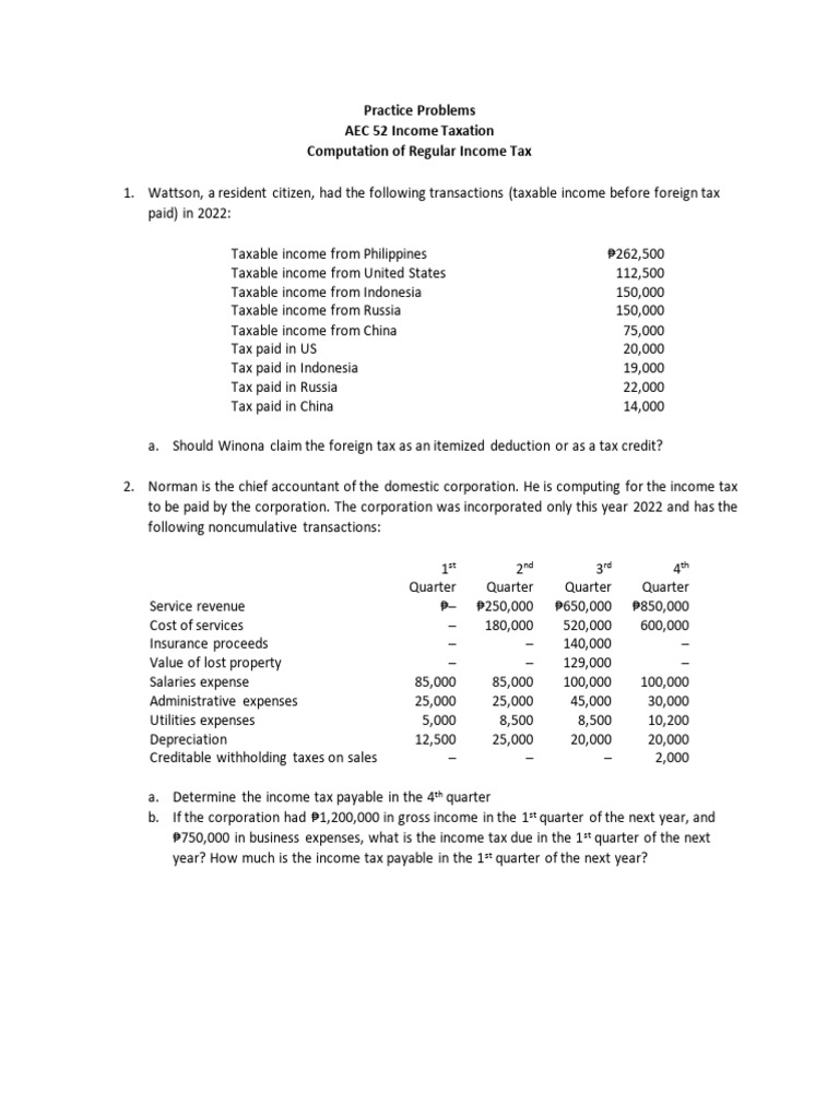 Regular-Income-Tax-Practice-3 | PDF | Expense | Income Tax