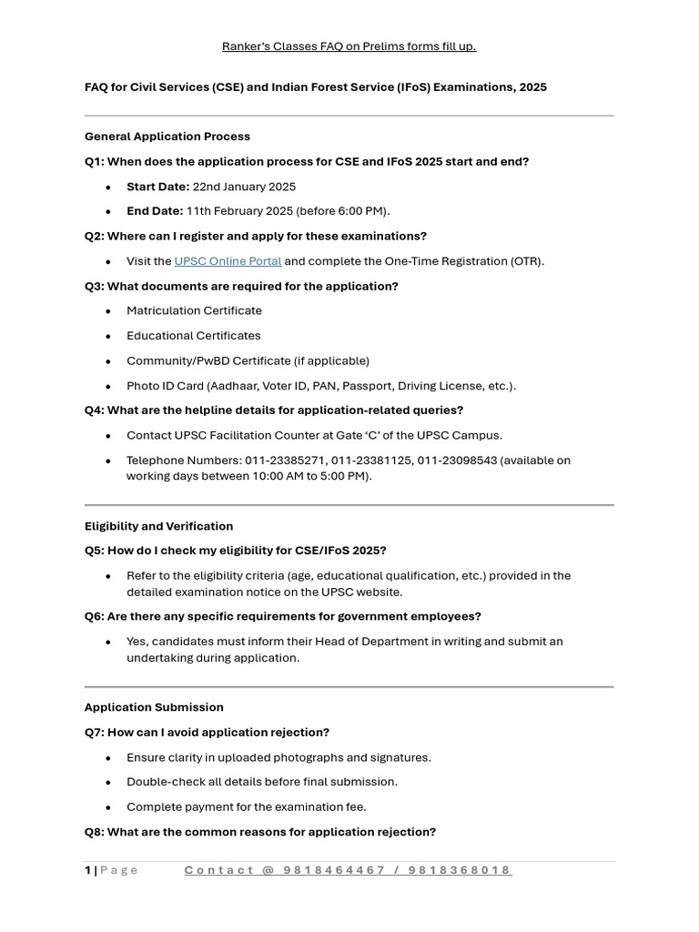 CSE & IFoS 2025 Application FAQ Guide | PDF