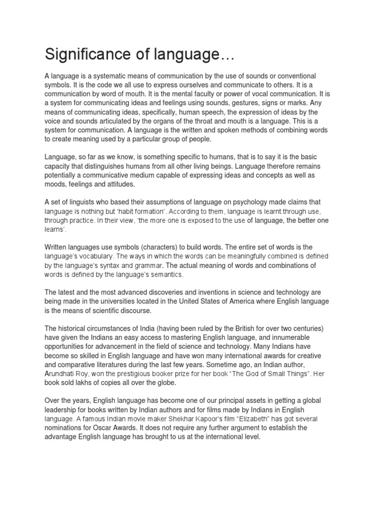 Significance of Language | PDF | Word | Semantics