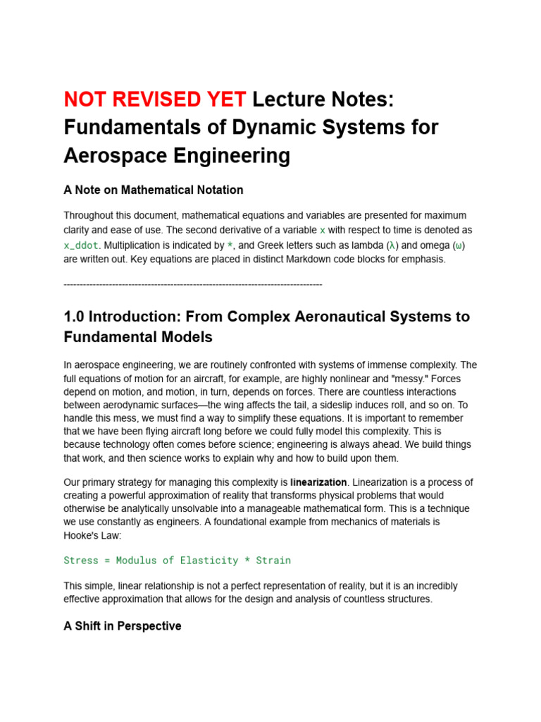 03 Lecture Notes - Fundamentals of Dynamic Systems For Aerospace ...