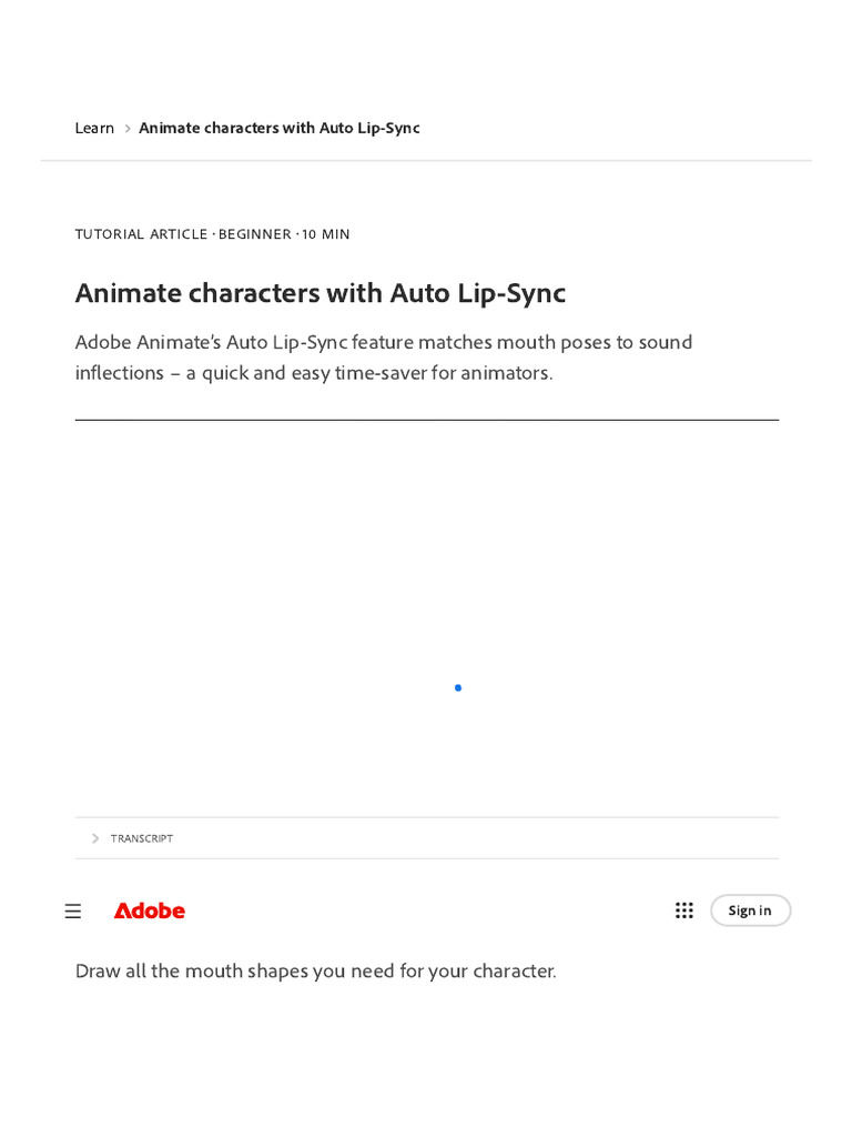 Adobe Learn Learn Animate Animate Characters With Auto Lip Sync Pdf
