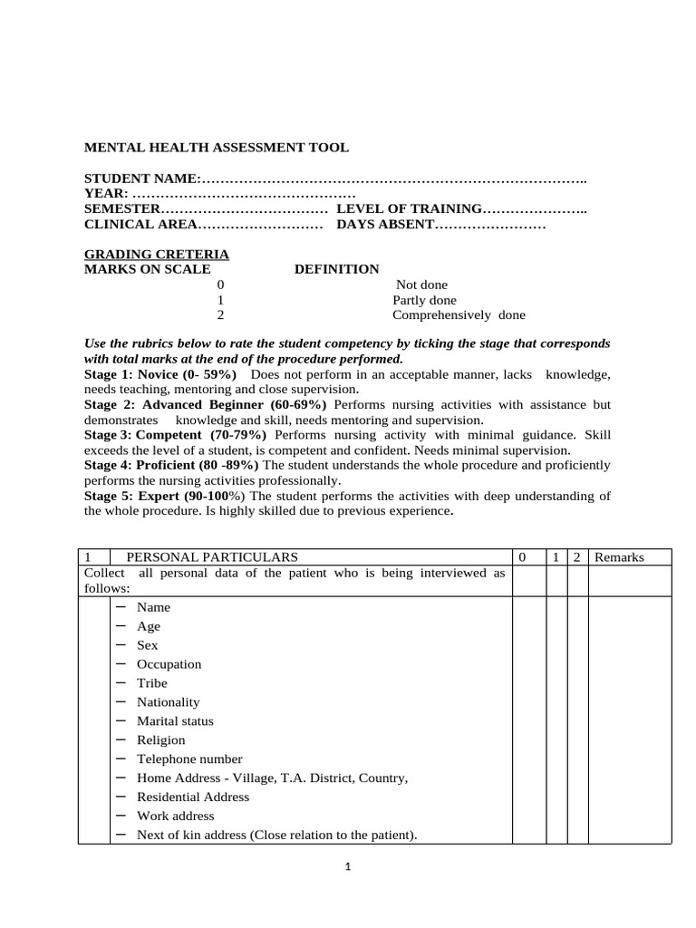 Mental Health Assessment Tool 15-08-20 | PDF | Abnormal Psychology ...