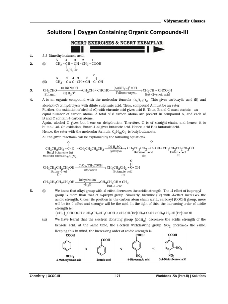 Solutions - Oxygen Containing Organic Compounds-III: Vidyamandir ...