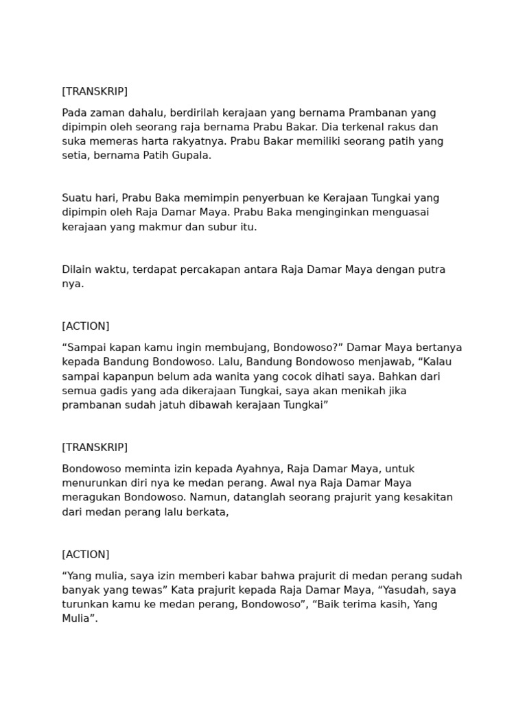 Pertarungan Prabu Baka dan Bondowoso | PDF