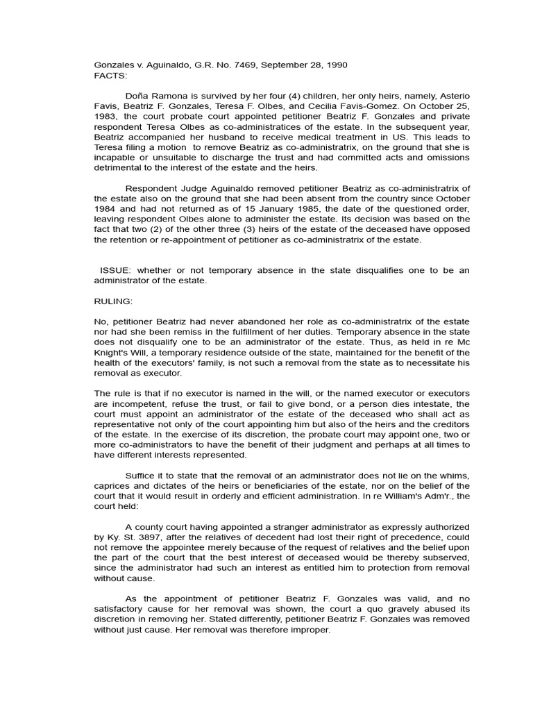 Gonzales v. Aguinaldo, | PDF | Probate | Wills And Trusts