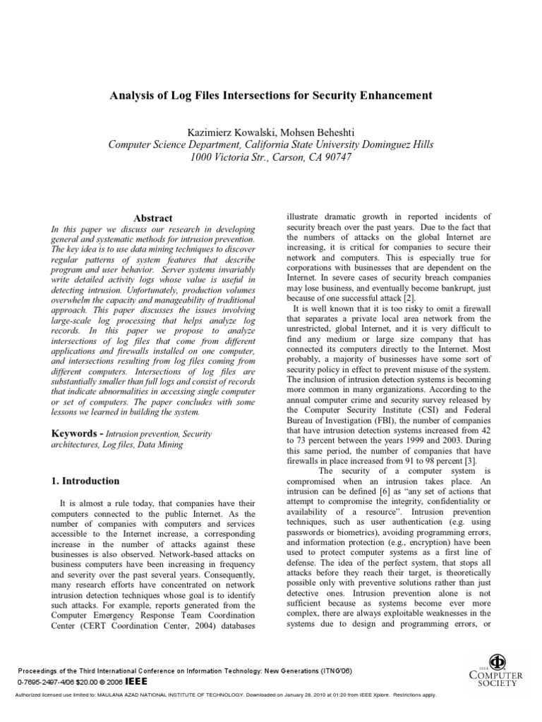 Log Files For Intrusion Pdf Firewall Computing Computer Security