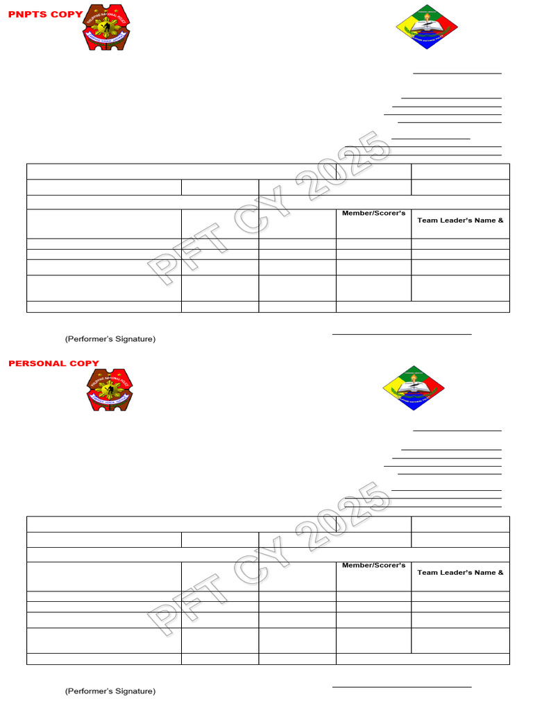 PNP Physical Fitness Test Form 2025 | PDF