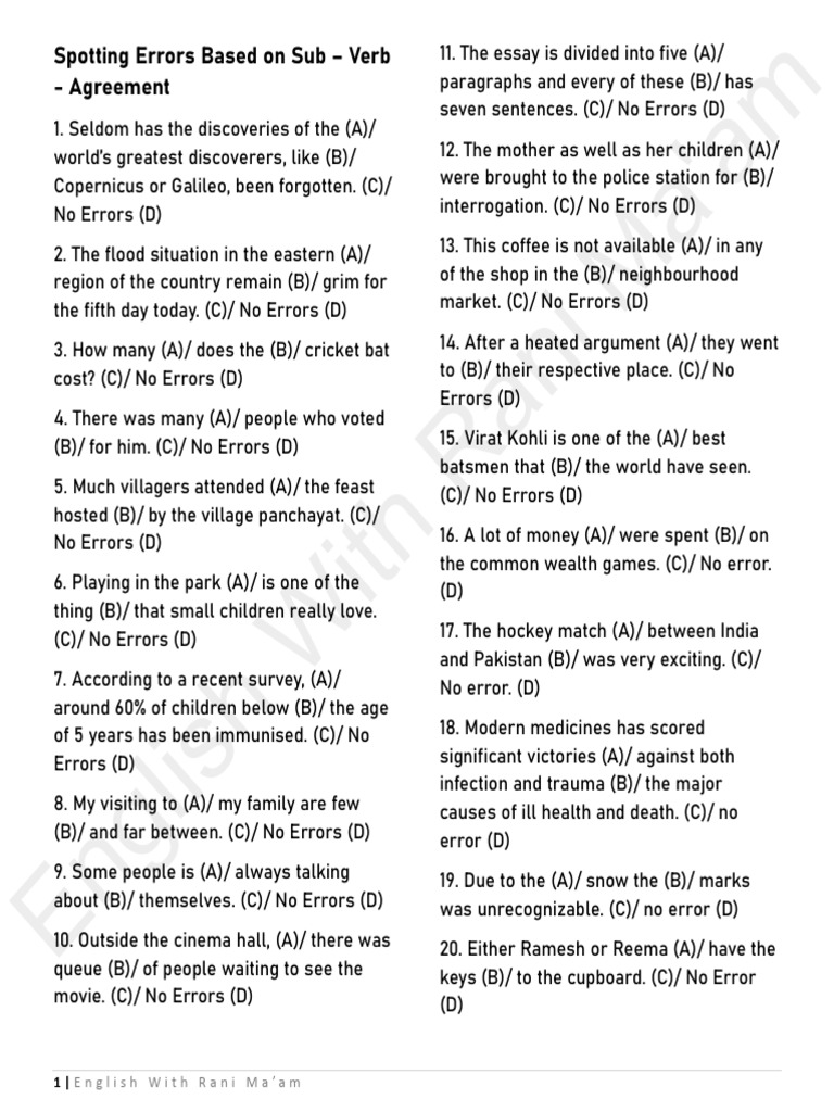Spotting Subject-Verb Agreement Errors | PDF
