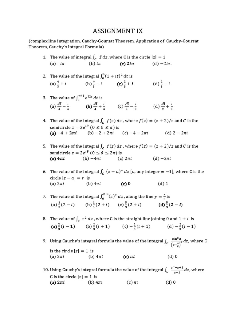 Week 9 Assignment Solutions | PDF | Mathematical Analysis | Complex ...