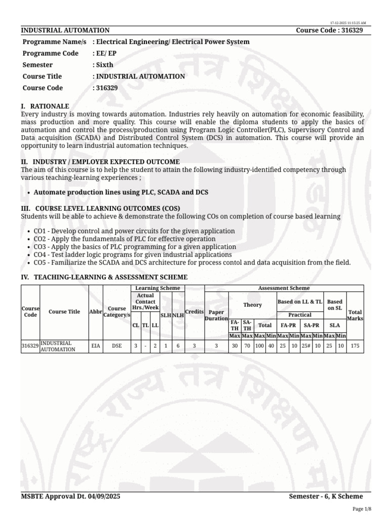 Industrial Automation Course Overview | PDF | Programmable Logic ...