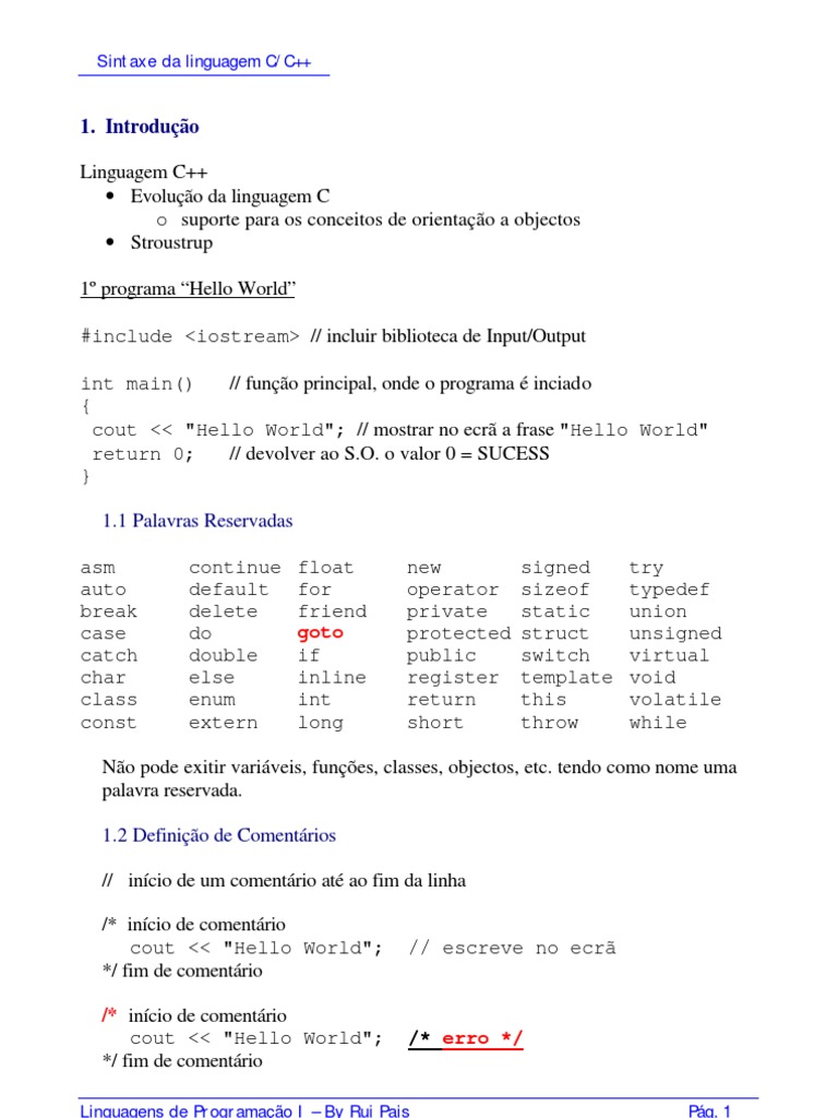 Sintaxe da Linguagem C/C++ | PDF | Computadores | Tecnologia e Engenharia