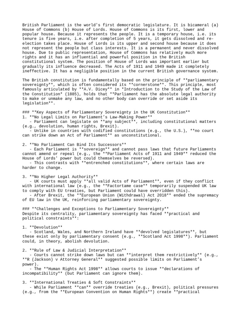 British_Parliament_and_Sovereignty | PDF | Parliament Of The United ...