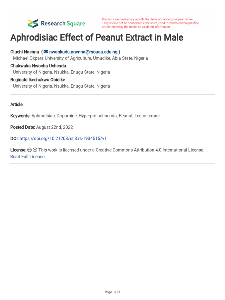 Aphrodisiac Effect of Peanut Extract in Male (2) | PDF | Dopamine ...