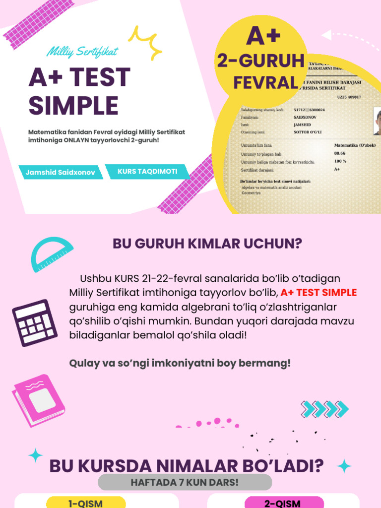 Milliy Sertifikat: A+ Test Simple A+ | PDF