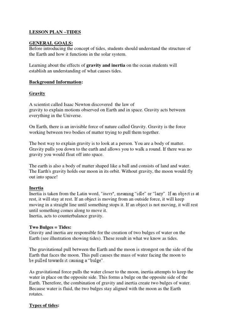 Lesson Plan - Tides | PDF | Tide | Inertia