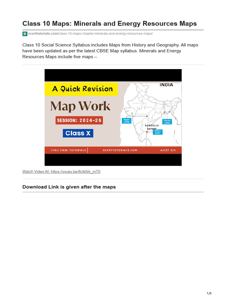 Class 10 Maps: Minerals and Energy Resources Maps | PDF