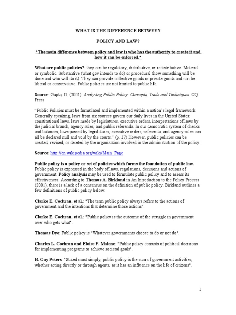 Difference Between Policy and Law Explained | PDF