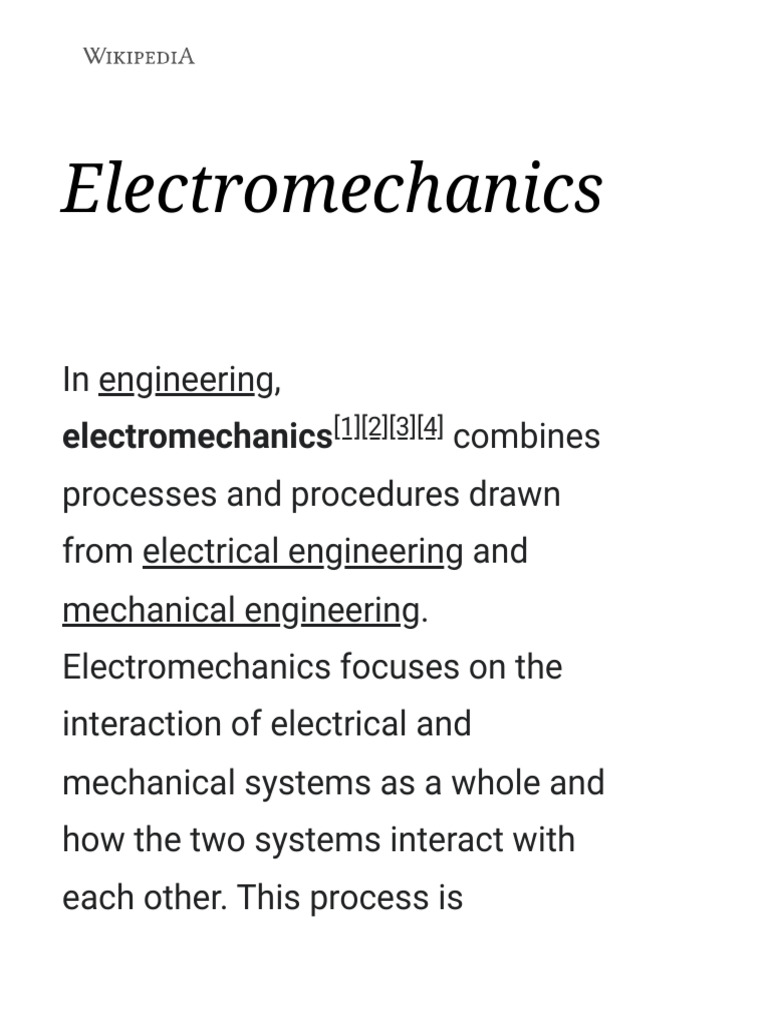Electromechanics - Wikipedia | PDF | Electronics | Manufactured Goods