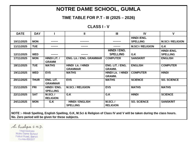 Time Table For P.T III-1 | PDF
