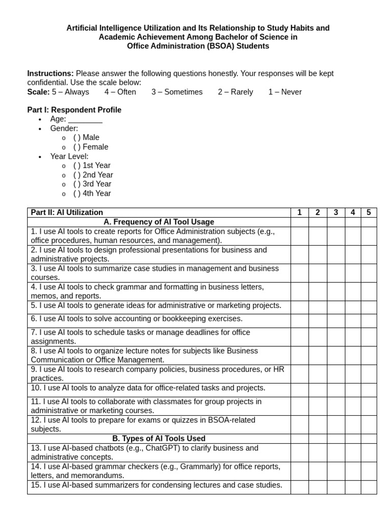 BSOA QUESTIONNAIRE | PDF | Artificial Intelligence | Intelligence (AI ...