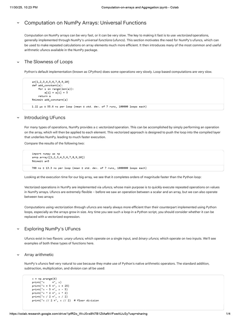 Computation-On-Arrays and Aggregation.ipynb - Colab | PDF | Exponential ...