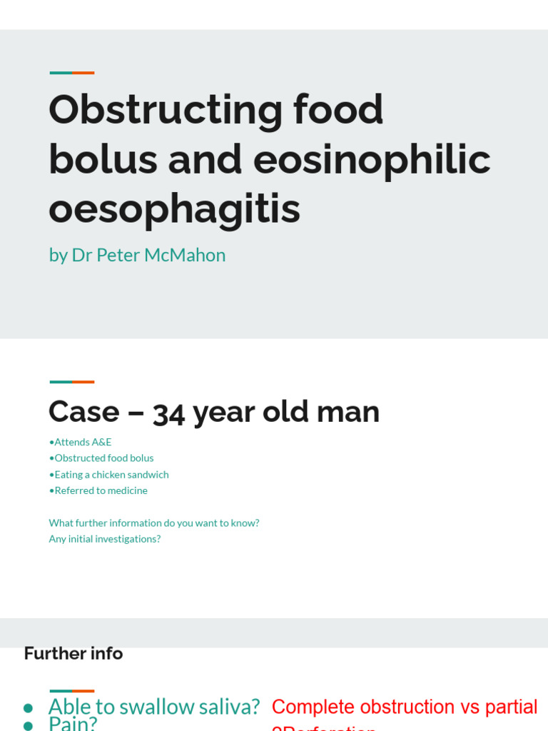 Copy of Obstructing Food Bolus and Eosinophilic Oesophagitis | PDF ...