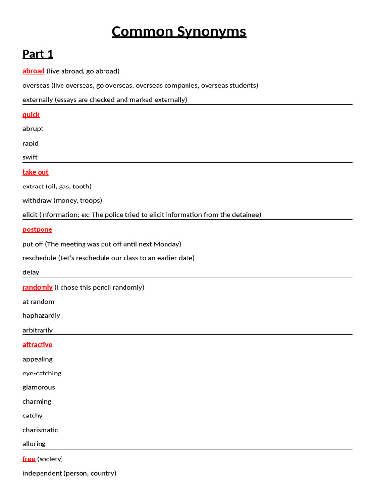 Common Synonyms | PDF