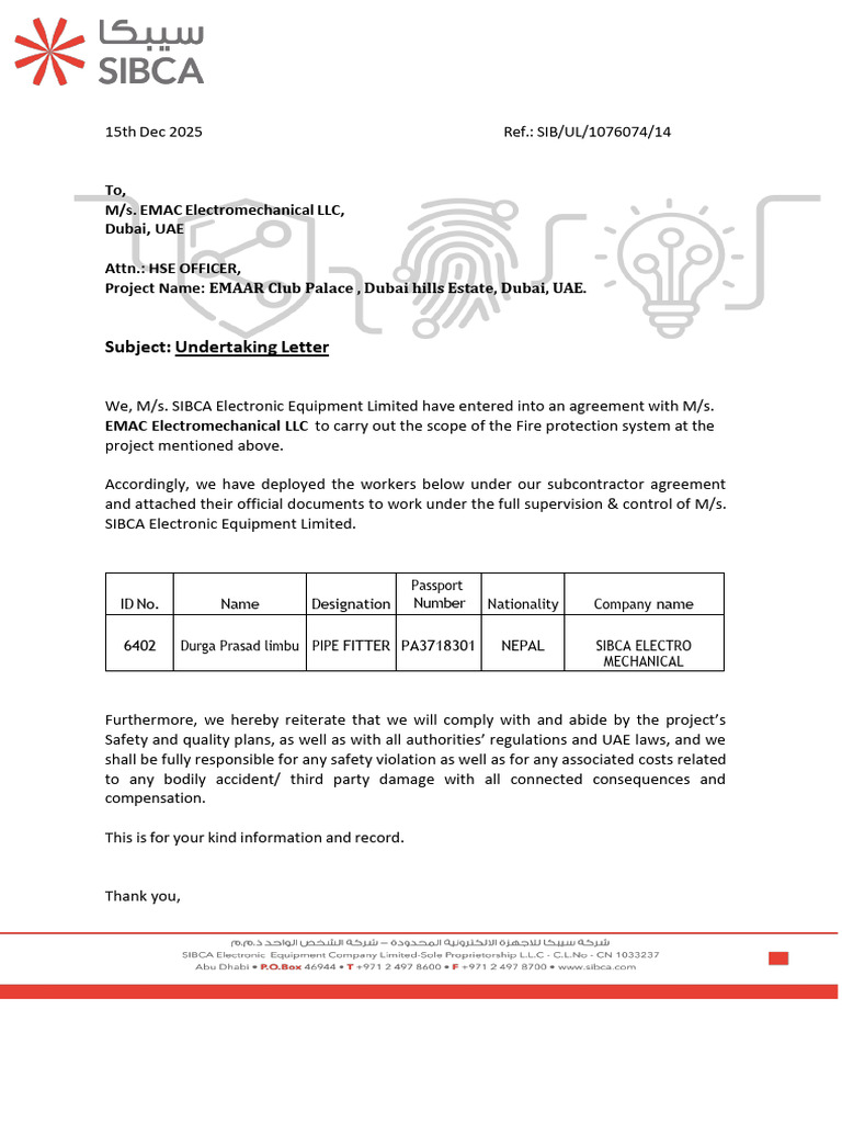 Undertaking Letter - Ref. SIB-UL-1076074 - 14 - Emaar Club Palace ...