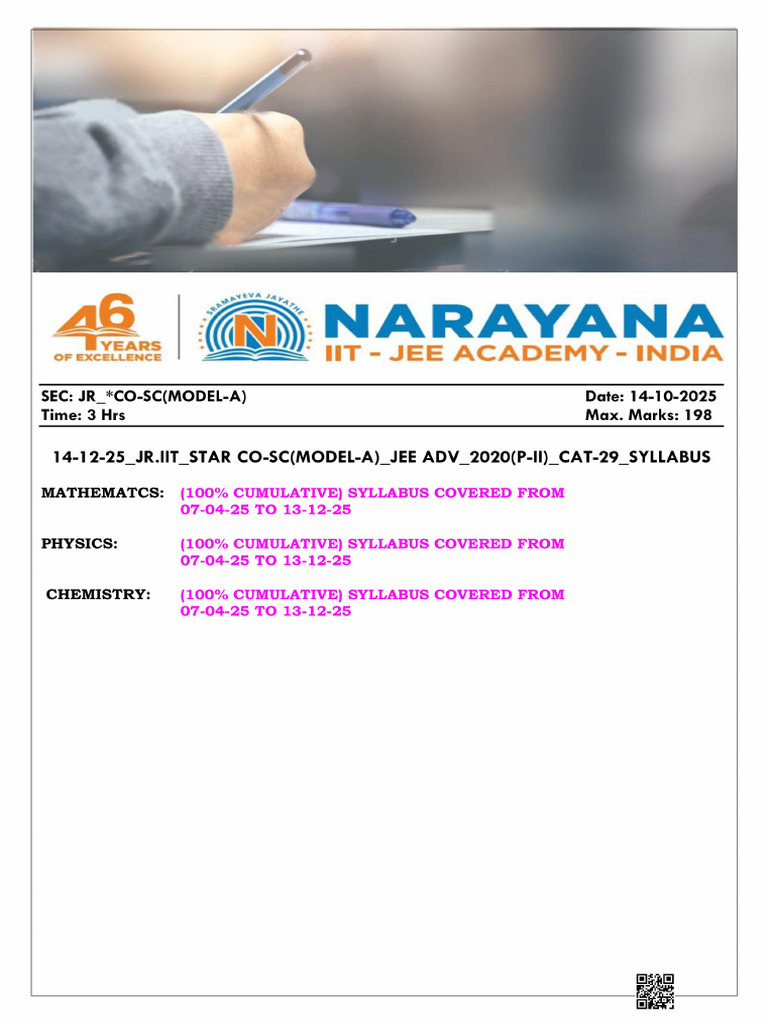 14-12-25 JR - Iit Star Co-Sc (Model-A) Jee Adv 2020 (P-II) Cat-29 QP | PDF